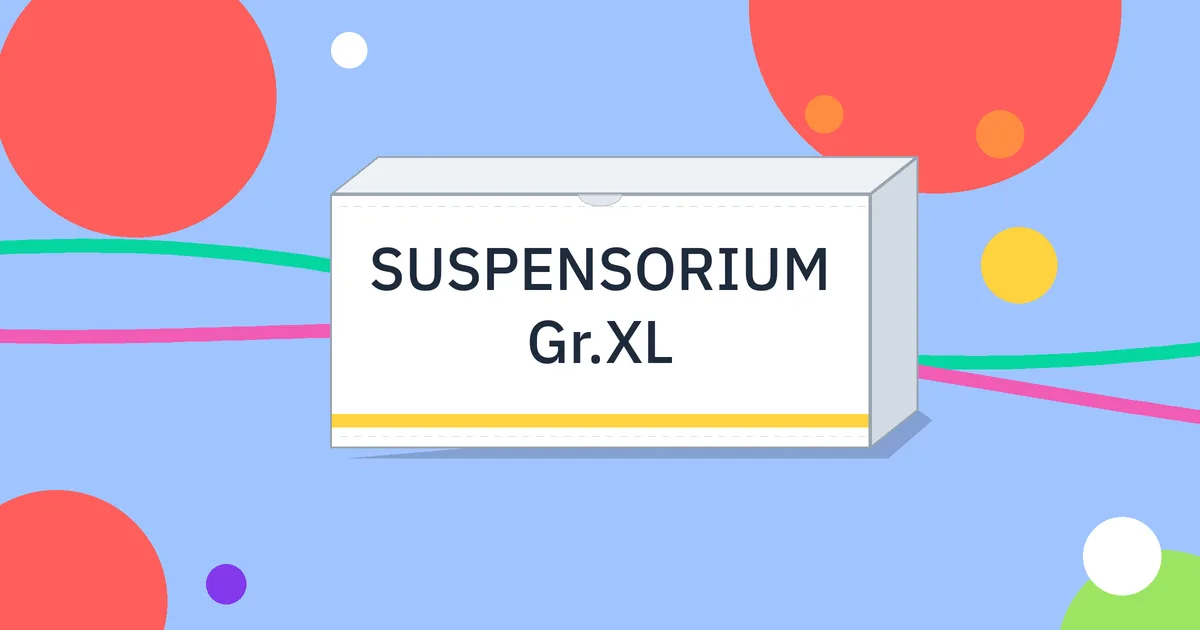 Symbolbild: Packung mit der Aufschrift SUSPENSORIUM Gr.XL (PZN 11227333) – Verfügbarkeit und Bezug in Apotheken in Frankfurt am Main