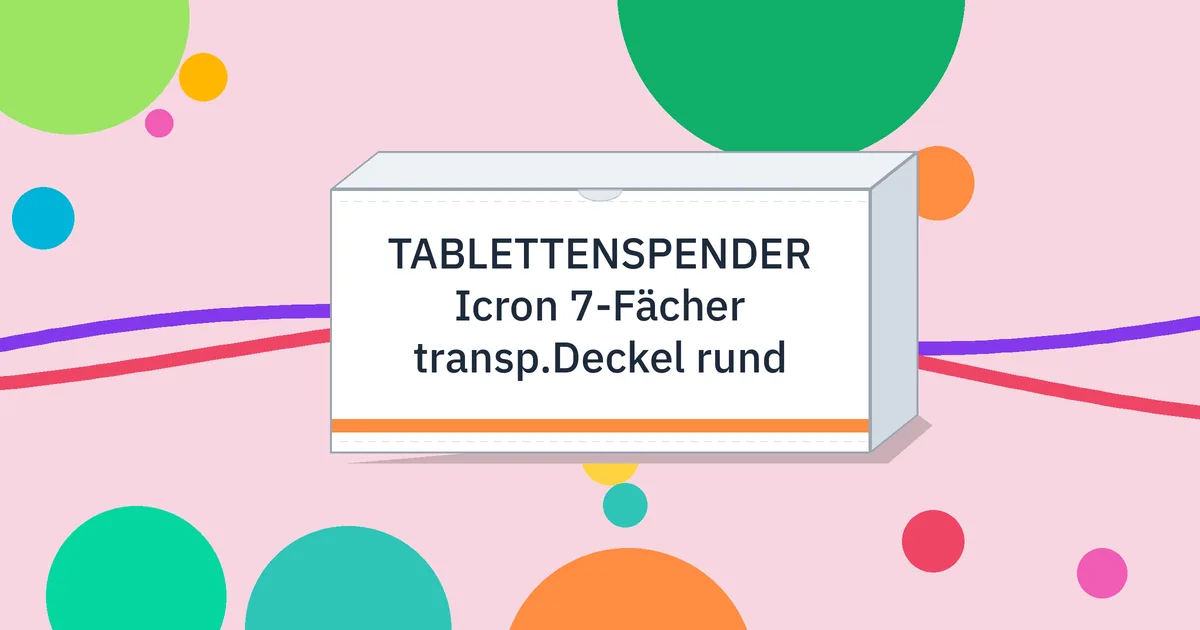 Symbolbild: Packung mit der Aufschrift TABLETTENSPENDER Icron 7-Fächer transp.Deckel rund (PZN 03377254) – Verfügbarkeit und Bezug in Apotheken in Frankfurt am Main