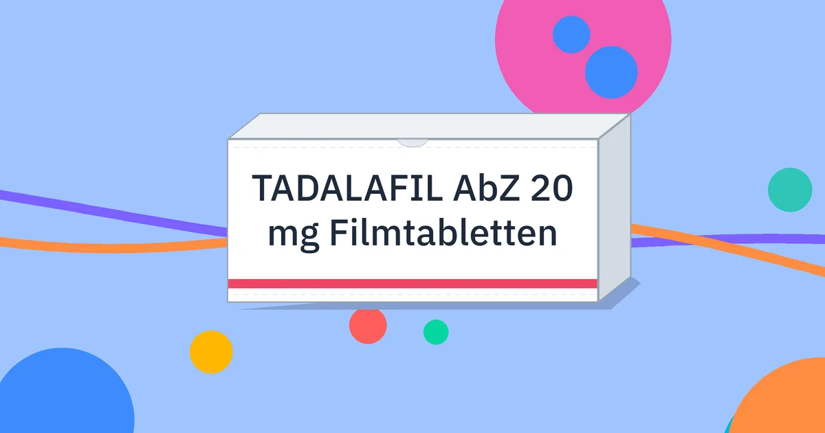 Symbolbild: Packung mit der Aufschrift TADALAFIL AbZ 20 mg Filmtabletten (PZN 13720368) – Verfügbarkeit und Bezug in Apotheken in Frankfurt am Main
