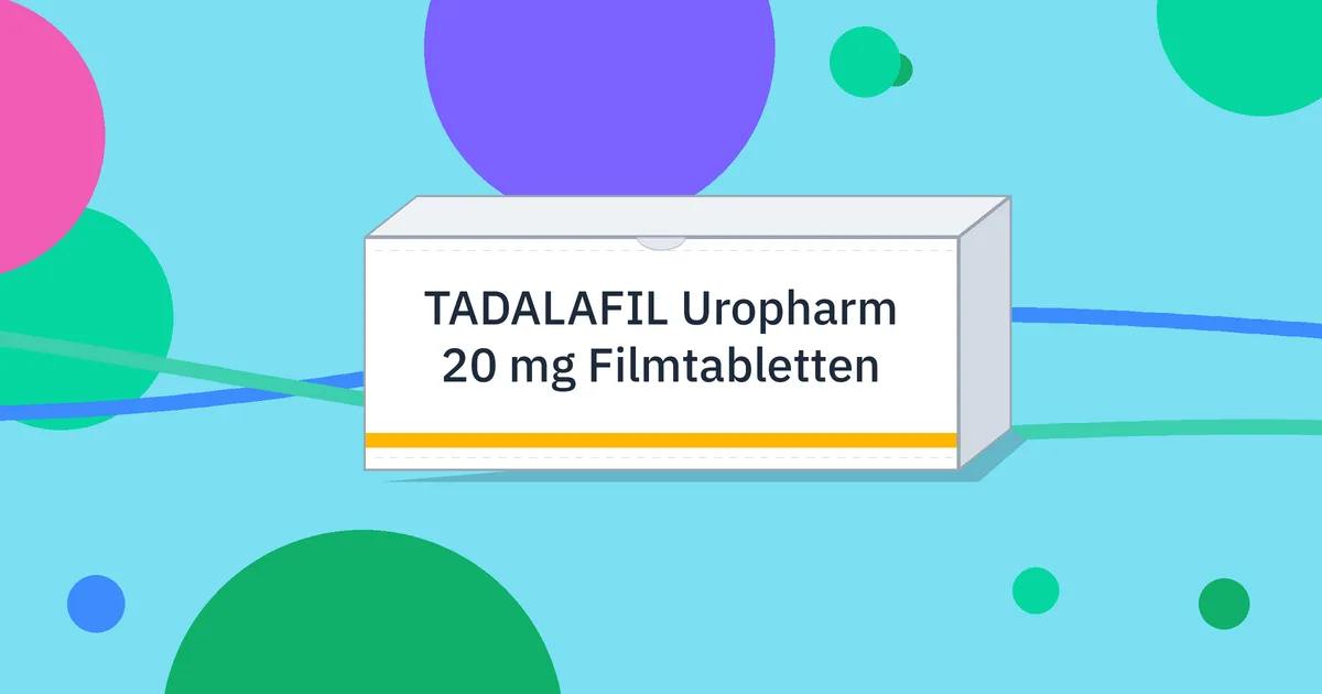 Symbolbild: Packung mit der Aufschrift TADALAFIL Uropharm 20 mg Filmtabletten (PZN 13813839) – Verfügbarkeit und Bezug in Apotheken in Frankfurt am Main