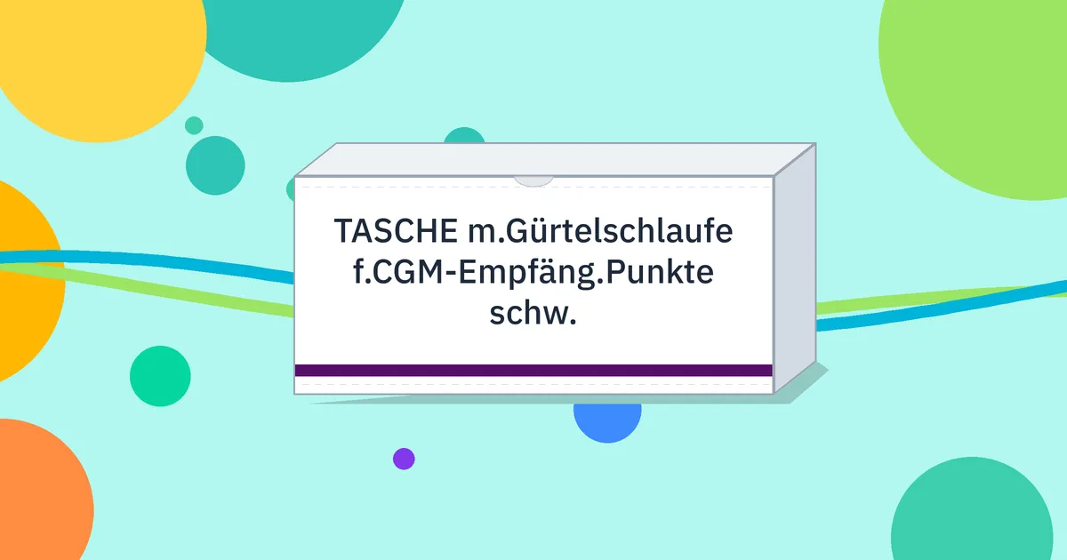 Symbolbild: Packung mit der Aufschrift TASCHE m.Gürtelschlaufe f.CGM-Empfäng.Punkte schw. (PZN 16509958) – Verfügbarkeit und Bezug in Apotheken in Frankfurt am Main