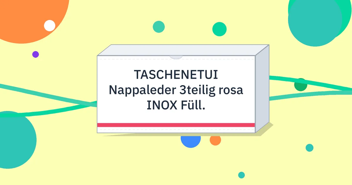 Symbolbild: Packung mit der Aufschrift TASCHENETUI Nappaleder 3teilig rosa INOX Füll. (PZN 01633233) – Verfügbarkeit und Bezug in Apotheken in Frankfurt am Main