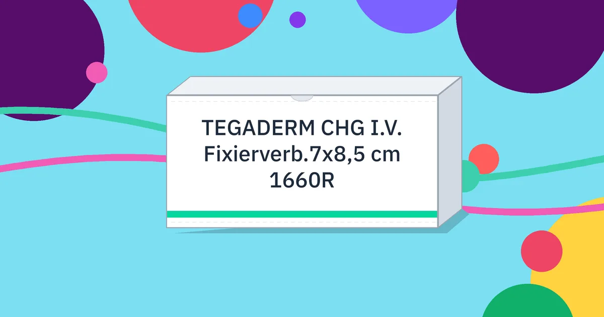 Symbolbild: Packung mit der Aufschrift TEGADERM CHG I.V. Fixierverb.7x8,5 cm 1660R (PZN 16516668) – Verfügbarkeit und Bezug in Apotheken in Frankfurt am Main
