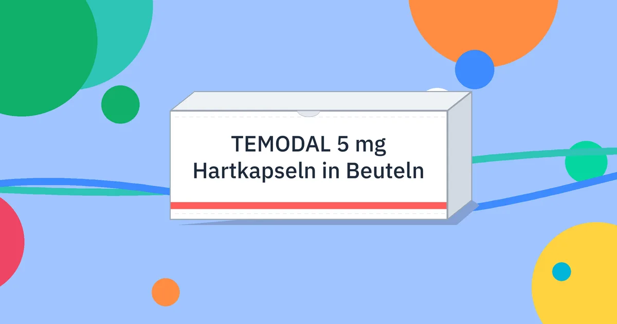 Symbolbild: Packung mit der Aufschrift TEMODAL 5 mg Hartkapseln in Beuteln (PZN 05548719) – Verfügbarkeit und Bezug in Apotheken in Frankfurt am Main