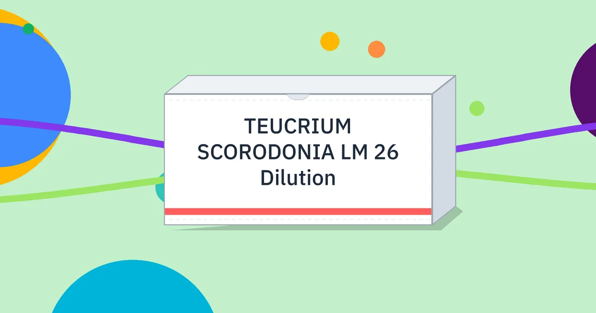 Symbolbild: Packung mit der Aufschrift TEUCRIUM SCORODONIA LM 26 Dilution (PZN 13217735) – Verfügbarkeit und Bezug in Apotheken in Frankfurt am Main