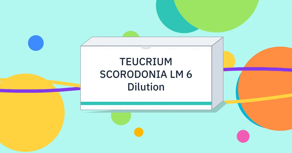 Symbolbild: Packung mit der Aufschrift TEUCRIUM SCORODONIA LM 6 Dilution (PZN 13217480) – Verfügbarkeit und Bezug in Apotheken in Frankfurt am Main