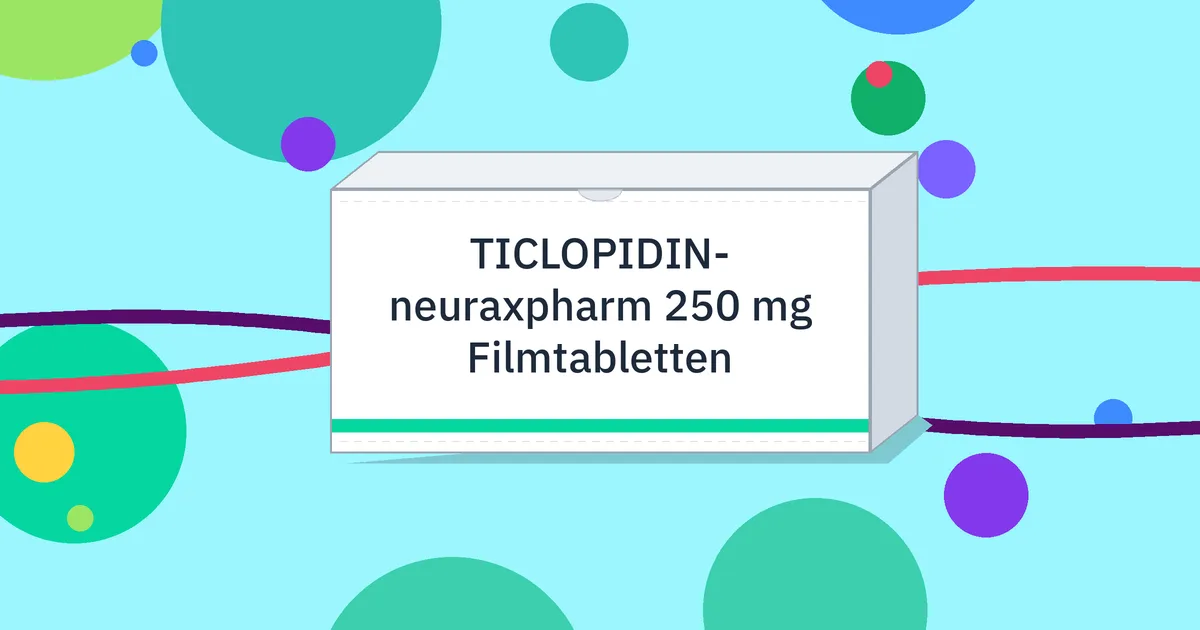 Symbolbild: Packung mit der Aufschrift TICLOPIDIN-neuraxpharm 250 mg Filmtabletten (PZN 05395150) – Verfügbarkeit und Bezug in Apotheken in Frankfurt am Main