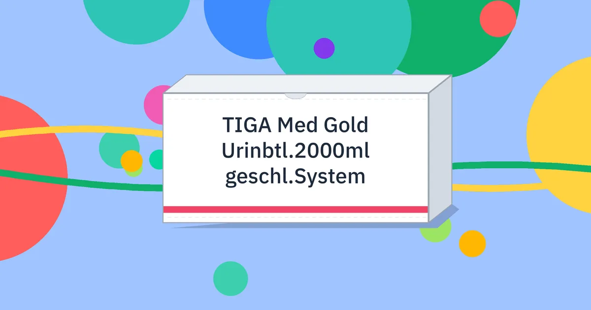 Symbolbild: Packung mit der Aufschrift TIGA Med Gold Urinbtl.2000ml geschl.System (PZN 06839666) – Verfügbarkeit und Bezug in Apotheken in Frankfurt am Main