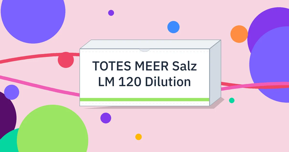 Symbolbild: Packung mit der Aufschrift TOTES MEER Salz LM 120 Dilution (PZN 13226504) – Verfügbarkeit und Bezug in Apotheken in Frankfurt am Main