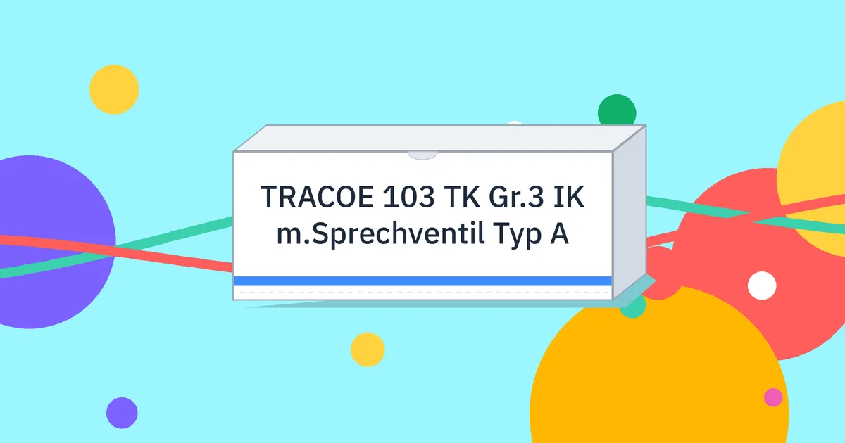 Symbolbild: Packung mit der Aufschrift TRACOE 103 TK Gr.3 IK m.Sprechventil Typ A (PZN 00910989) – Verfügbarkeit und Bezug in Apotheken in Frankfurt am Main