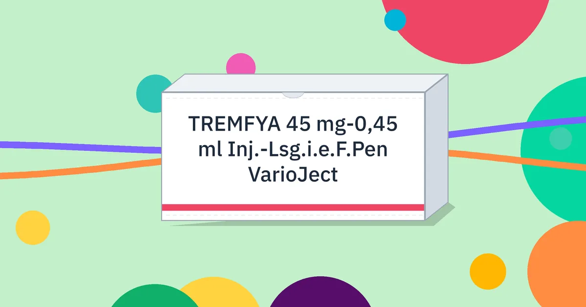Symbolbild: Packung mit der Aufschrift TREMFYA 45 mg-0,45 ml Inj.-Lsg.i.e.F.Pen VarioJect (PZN 19863293) – Verfügbarkeit und Bezug in Apotheken in Frankfurt am Main