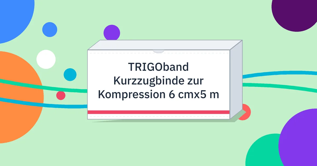 Symbolbild: Packung mit der Aufschrift TRIGOband Kurzzugbinde zur Kompression 6 cmx5 m (PZN 09944889) – Verfügbarkeit und Bezug in Apotheken in Frankfurt am Main