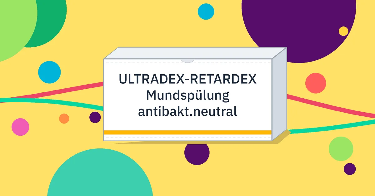 Symbolbild: Packung mit der Aufschrift ULTRADEX-RETARDEX Mundspülung antibakt.neutral (PZN 02679639) – Verfügbarkeit und Bezug in Apotheken in Frankfurt am Main