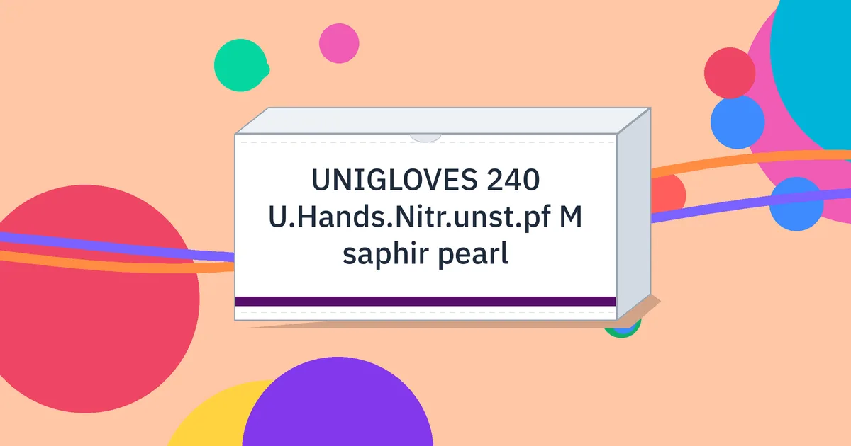 Symbolbild: Packung mit der Aufschrift UNIGLOVES 240 U.Hands.Nitr.unst.pf M saphir pearl (PZN 18102066) – Verfügbarkeit und Bezug in Apotheken in Frankfurt am Main