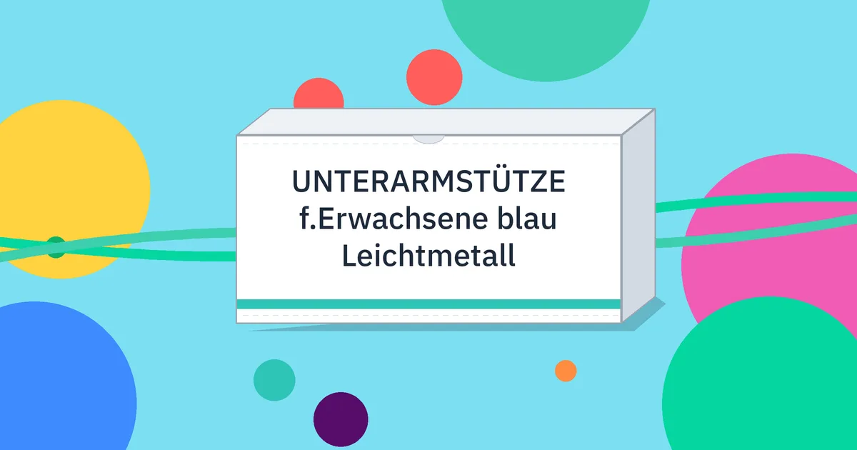 Symbolbild: Packung mit der Aufschrift UNTERARMSTÜTZE f.Erwachsene blau Leichtmetall (PZN 03051305) – Verfügbarkeit und Bezug in Apotheken in Frankfurt am Main