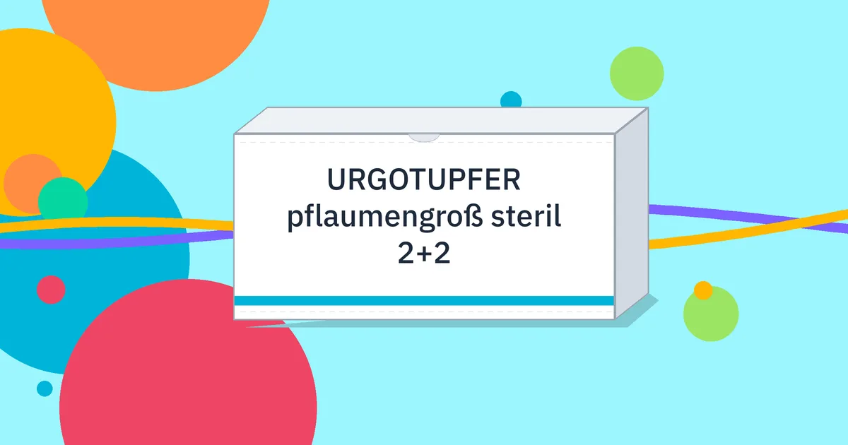 Symbolbild: Packung mit der Aufschrift URGOTUPFER pflaumengroß steril 2+2 (PZN 08888580) – Verfügbarkeit und Bezug in Apotheken in Frankfurt am Main