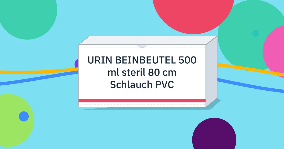 Symbolbild: Packung mit der Aufschrift URIN BEINBEUTEL 500 ml steril 80 cm Schlauch PVC (PZN 15656048) – Verfügbarkeit und Bezug in Apotheken in Frankfurt am Main