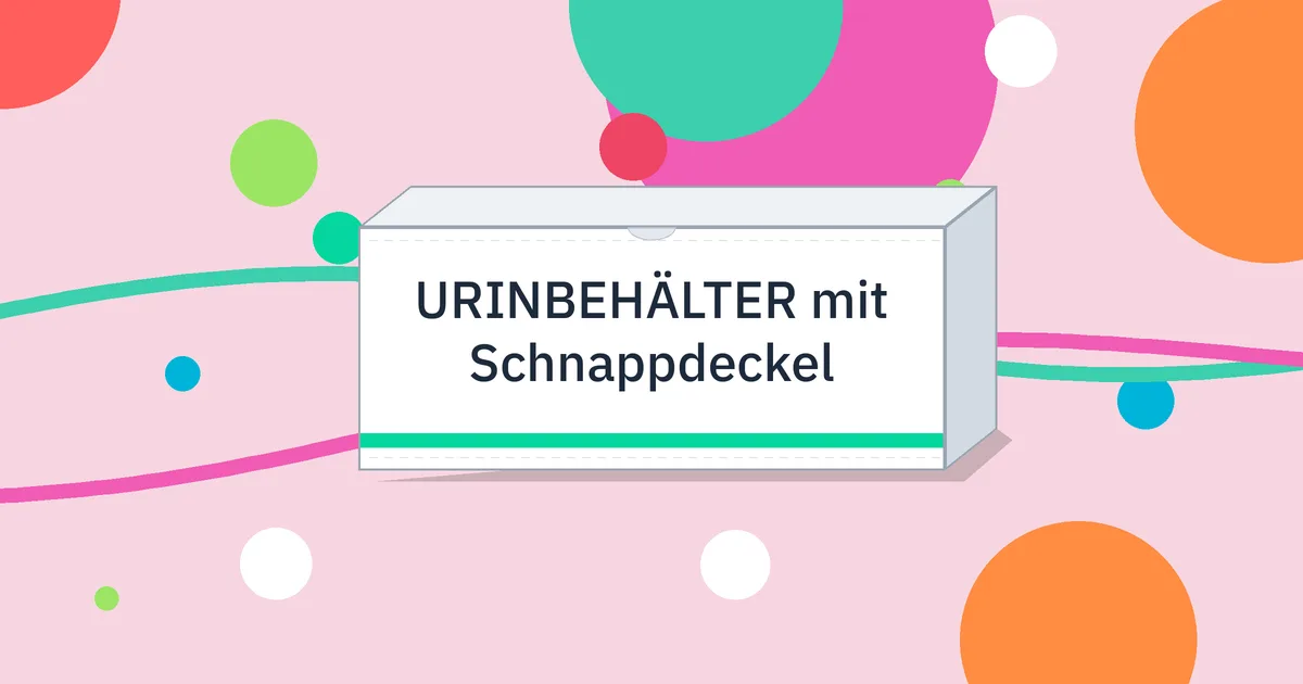 Symbolbild: Packung mit der Aufschrift URINBEHÄLTER mit Schnappdeckel (PZN 06470221) – Verfügbarkeit und Bezug in Apotheken in Frankfurt am Main