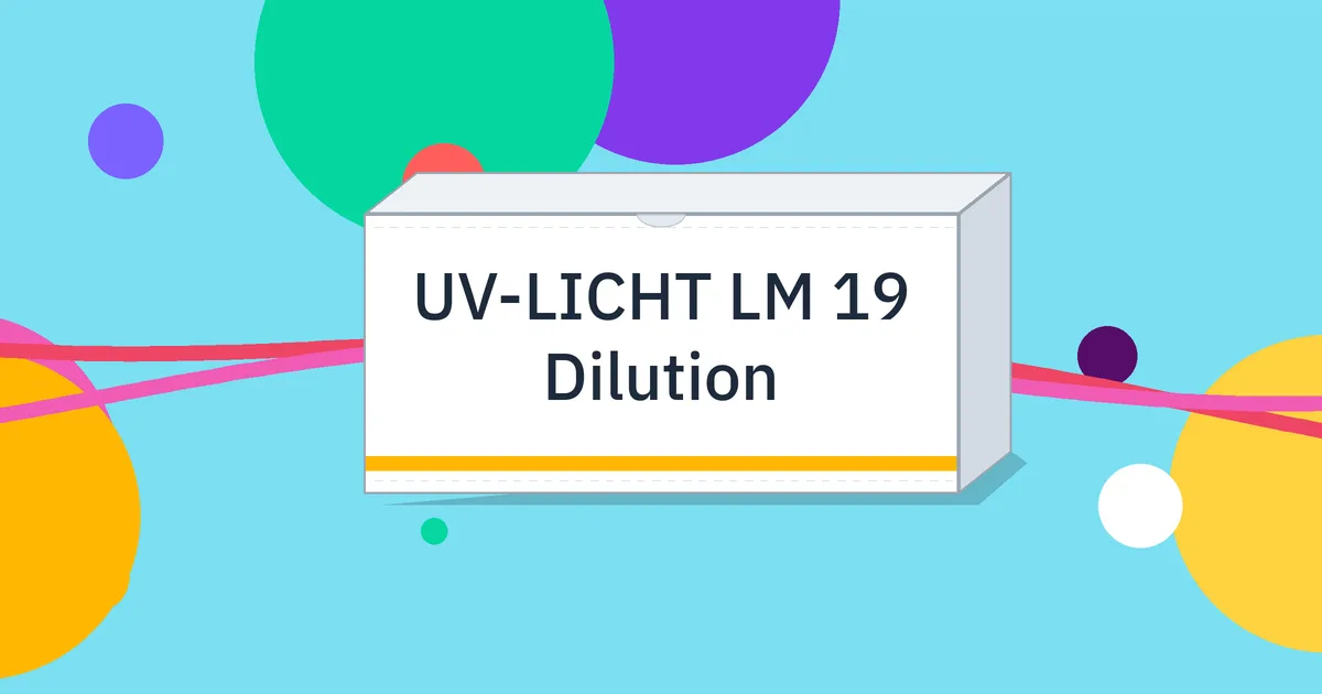 Symbolbild: Packung mit der Aufschrift UV-LICHT LM 19 Dilution (PZN 13258668) – Verfügbarkeit und Bezug in Apotheken in Frankfurt am Main