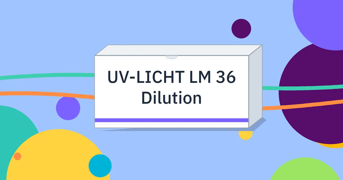 Symbolbild: Packung mit der Aufschrift UV-LICHT LM 36 Dilution (PZN 13258817) – Verfügbarkeit und Bezug in Apotheken in Frankfurt am Main