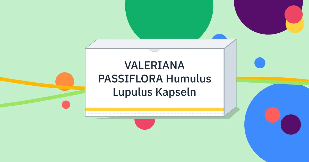 Symbolbild: Packung mit der Aufschrift VALERIANA PASSIFLORA Humulus Lupulus Kapseln (PZN 11887354) – Verfügbarkeit und Bezug in Apotheken in Frankfurt am Main