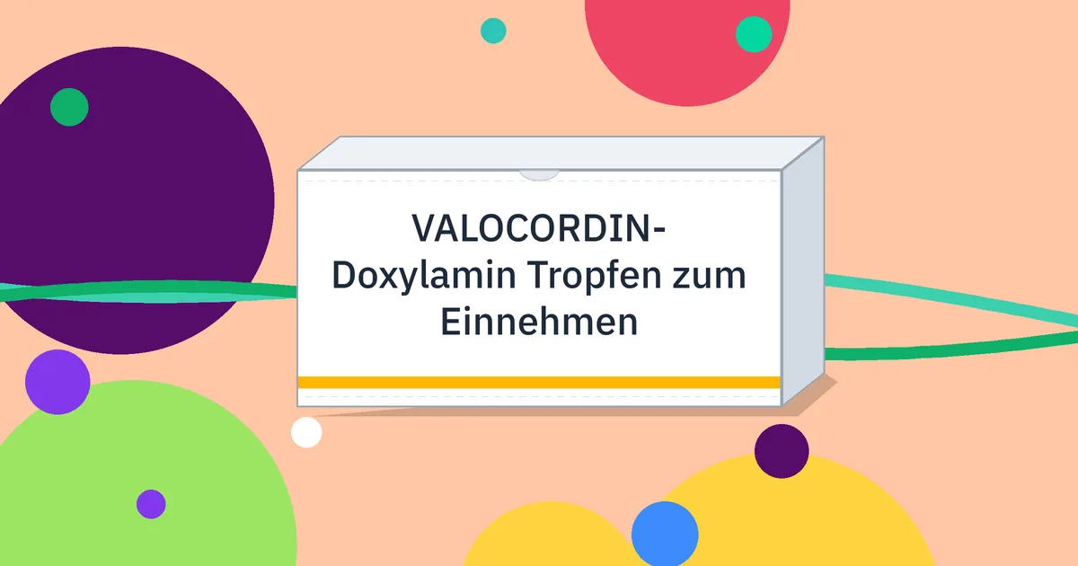 Symbolbild: Packung mit der Aufschrift VALOCORDIN-Doxylamin Tropfen zum Einnehmen (PZN 01741419) – Verfügbarkeit und Bezug in Apotheken in Frankfurt am Main