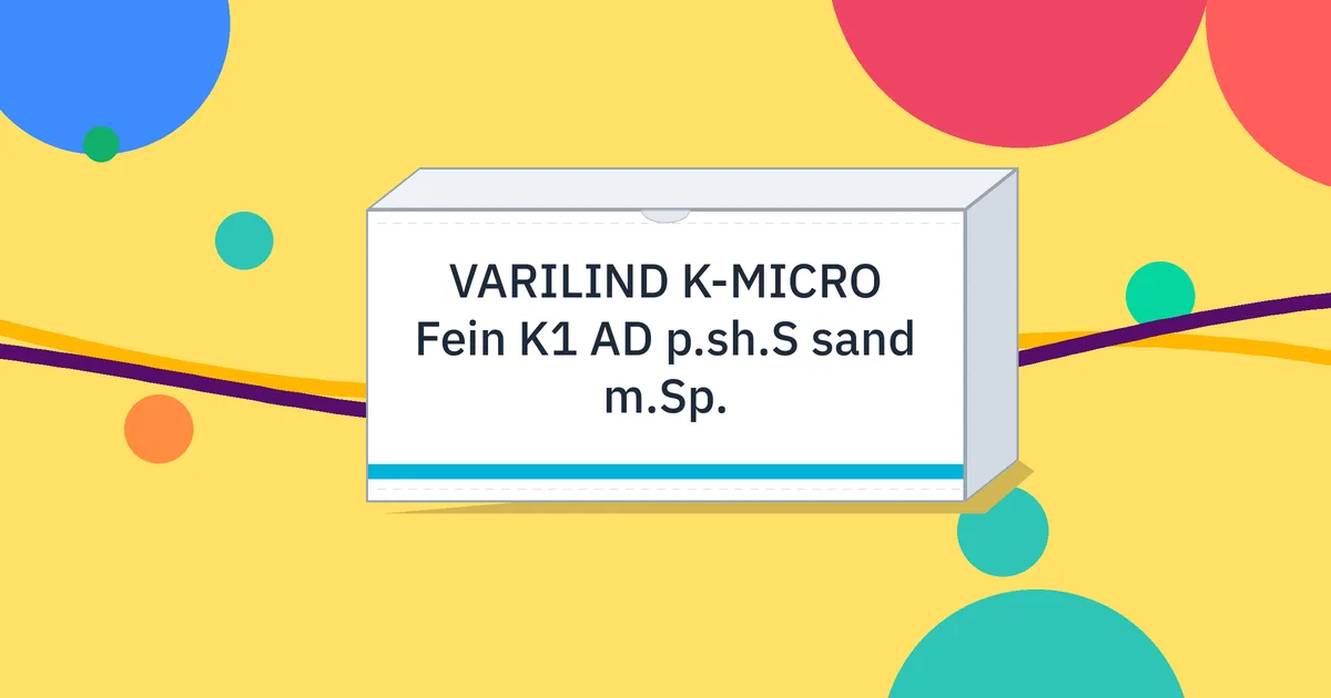Symbolbild: Packung mit der Aufschrift VARILIND K-MICRO Fein K1 AD p.sh.S sand m.Sp. (PZN 20618908) – Verfügbarkeit und Bezug in Apotheken in Frankfurt am Main