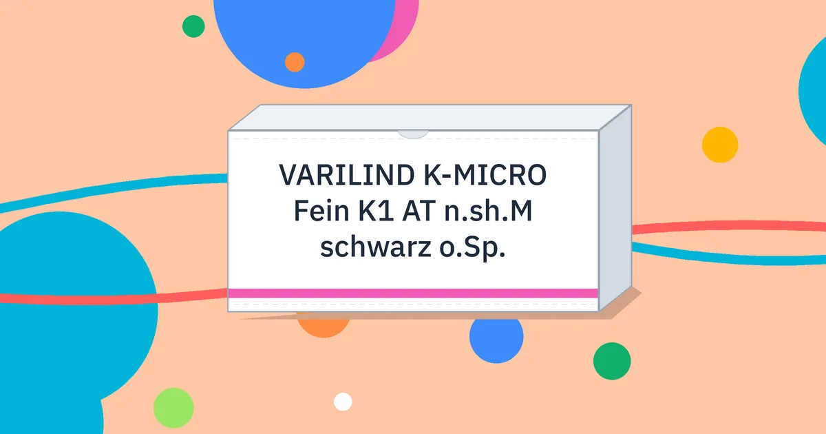 Symbolbild: Packung mit der Aufschrift VARILIND K-MICRO Fein K1 AT n.sh.M schwarz o.Sp. (PZN 20552552) – Verfügbarkeit und Bezug in Apotheken in Frankfurt am Main