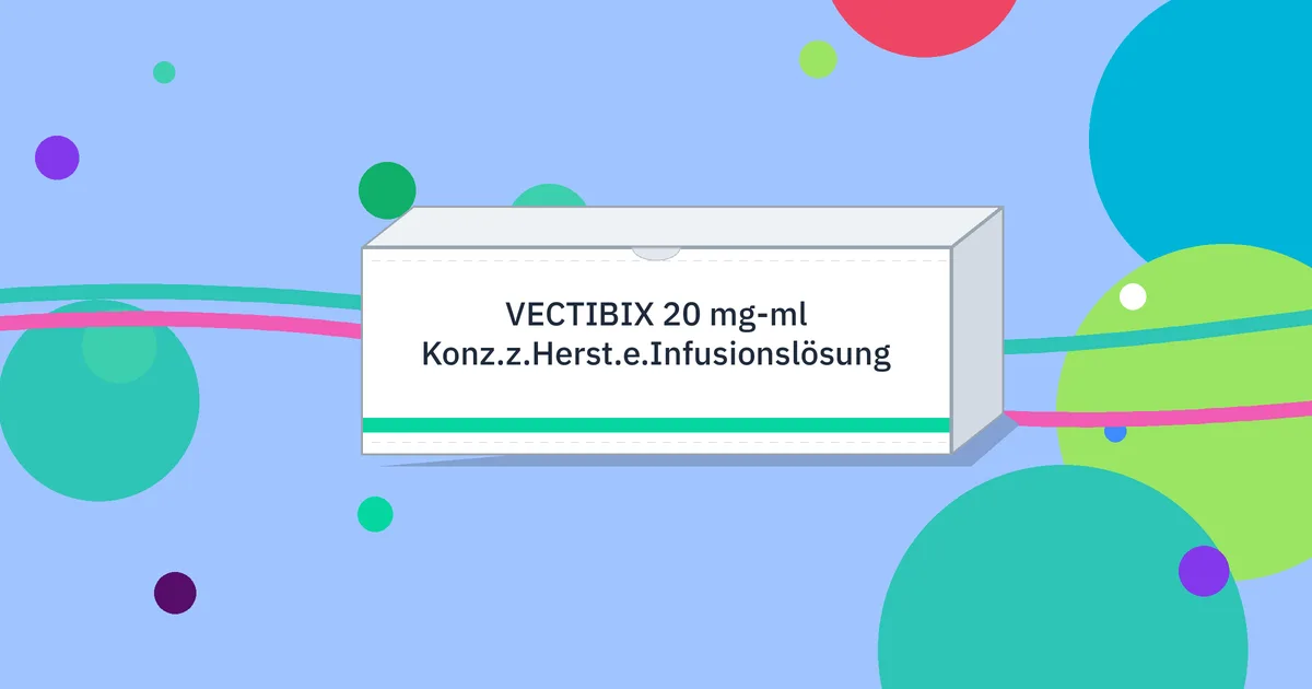Symbolbild: Packung mit der Aufschrift VECTIBIX 20 mg-ml Konz.z.Herst.e.Infusionslösung (PZN 17362782) – Verfügbarkeit und Bezug in Apotheken in Frankfurt am Main