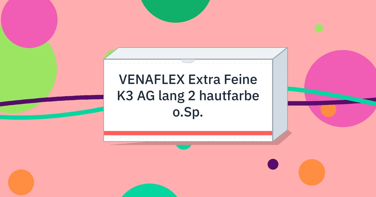 Symbolbild: Packung mit der Aufschrift VENAFLEX Extra Feine K3 AG lang 2 hautfarbe o.Sp. (PZN 18308359) – Verfügbarkeit und Bezug in Apotheken in Frankfurt am Main