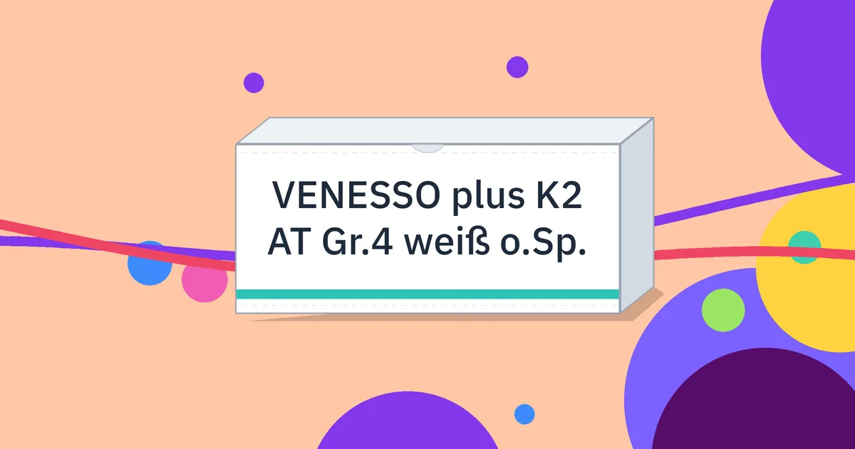 Symbolbild: Packung mit der Aufschrift VENESSO plus K2 AT Gr.4 weiß o.Sp. (PZN 03289679) – Verfügbarkeit und Bezug in Apotheken in Frankfurt am Main