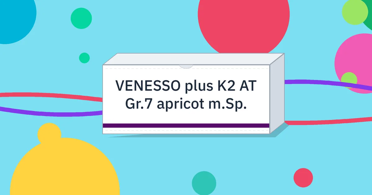 Symbolbild: Packung mit der Aufschrift VENESSO plus K2 AT Gr.7 apricot m.Sp. (PZN 03286072) – Verfügbarkeit und Bezug in Apotheken in Frankfurt am Main