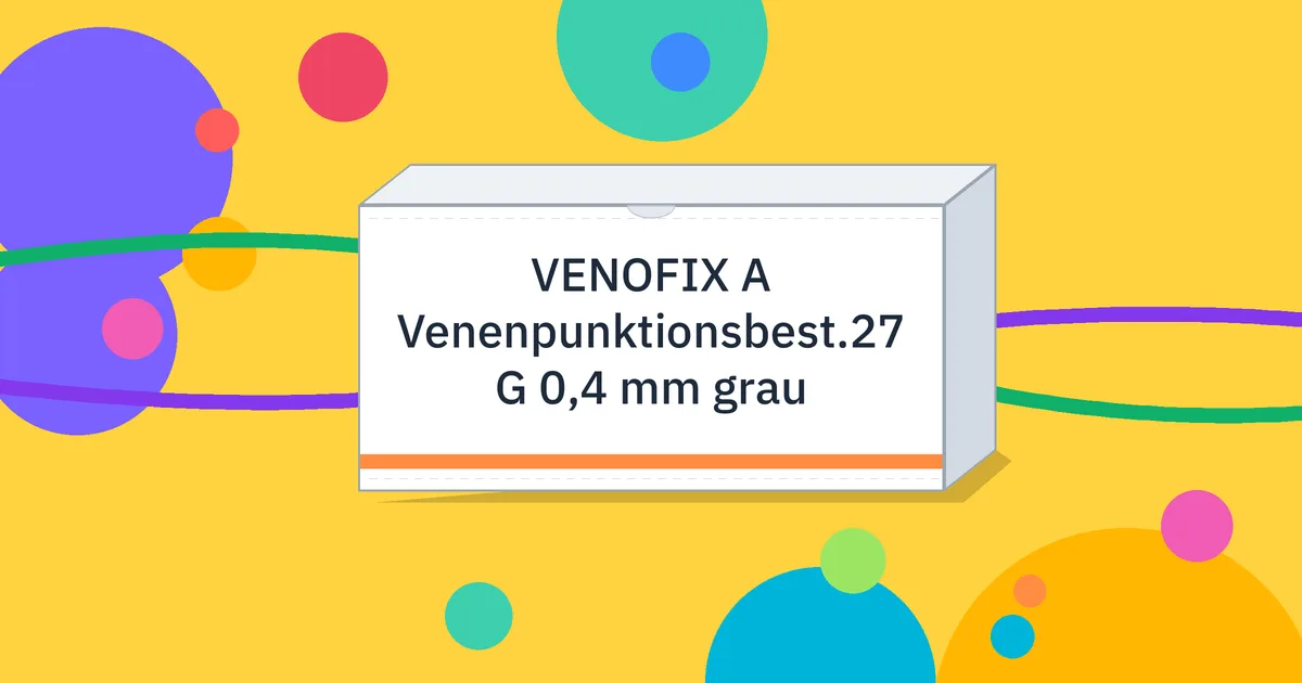 Symbolbild: Packung mit der Aufschrift VENOFIX A Venenpunktionsbest.27 G 0,4 mm grau (PZN 06837443) – Verfügbarkeit und Bezug in Apotheken in Frankfurt am Main