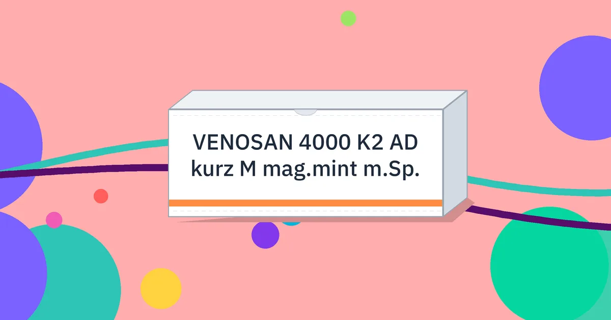 Symbolbild: Packung mit der Aufschrift VENOSAN 4000 K2 AD kurz M mag.mint m.Sp. (PZN 19154007) – Verfügbarkeit und Bezug in Apotheken in Frankfurt am Main