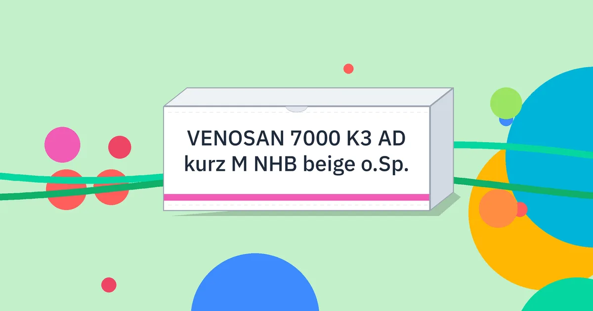 Symbolbild: Packung mit der Aufschrift VENOSAN 7000 K3 AD kurz M NHB beige o.Sp. (PZN 14435227) – Verfügbarkeit und Bezug in Apotheken in Frankfurt am Main