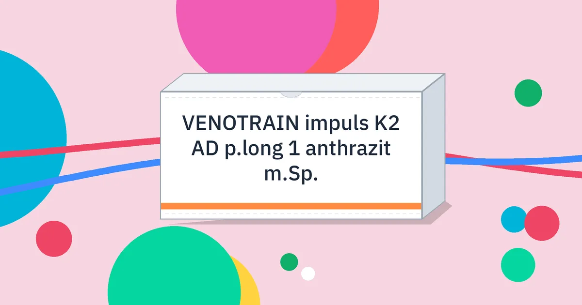Symbolbild: Packung mit der Aufschrift VENOTRAIN impuls K2 AD p.long 1 anthrazit m.Sp. (PZN 15221830) – Verfügbarkeit und Bezug in Apotheken in Frankfurt am Main