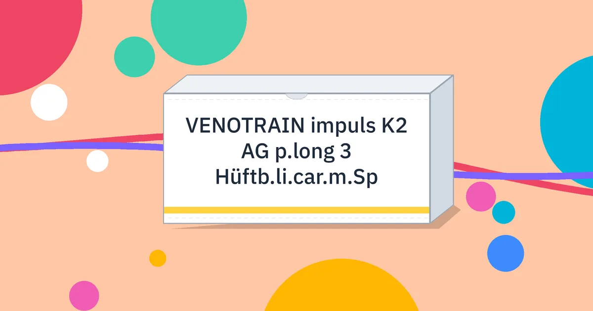 Symbolbild: Packung mit der Aufschrift VENOTRAIN impuls K2 AG p.long 3 Hüftb.li.car.m.Sp (PZN 10294617) – Verfügbarkeit und Bezug in Apotheken in Frankfurt am Main