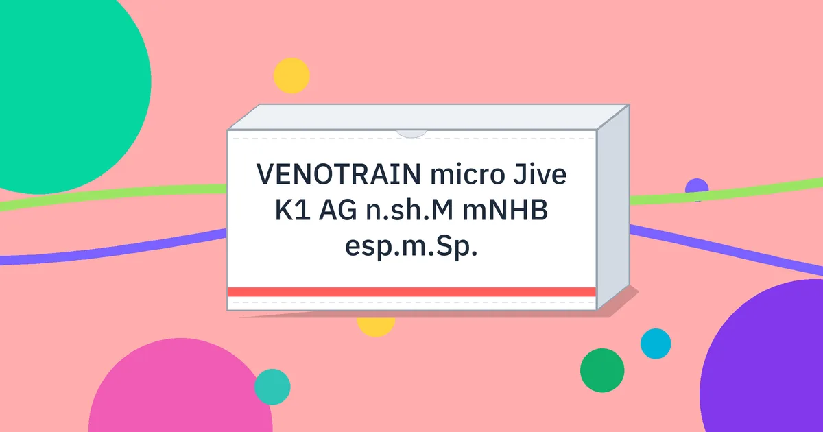 Symbolbild: Packung mit der Aufschrift VENOTRAIN micro Jive K1 AG n.sh.M mNHB esp.m.Sp. (PZN 17760198) – Verfügbarkeit und Bezug in Apotheken in Frankfurt am Main