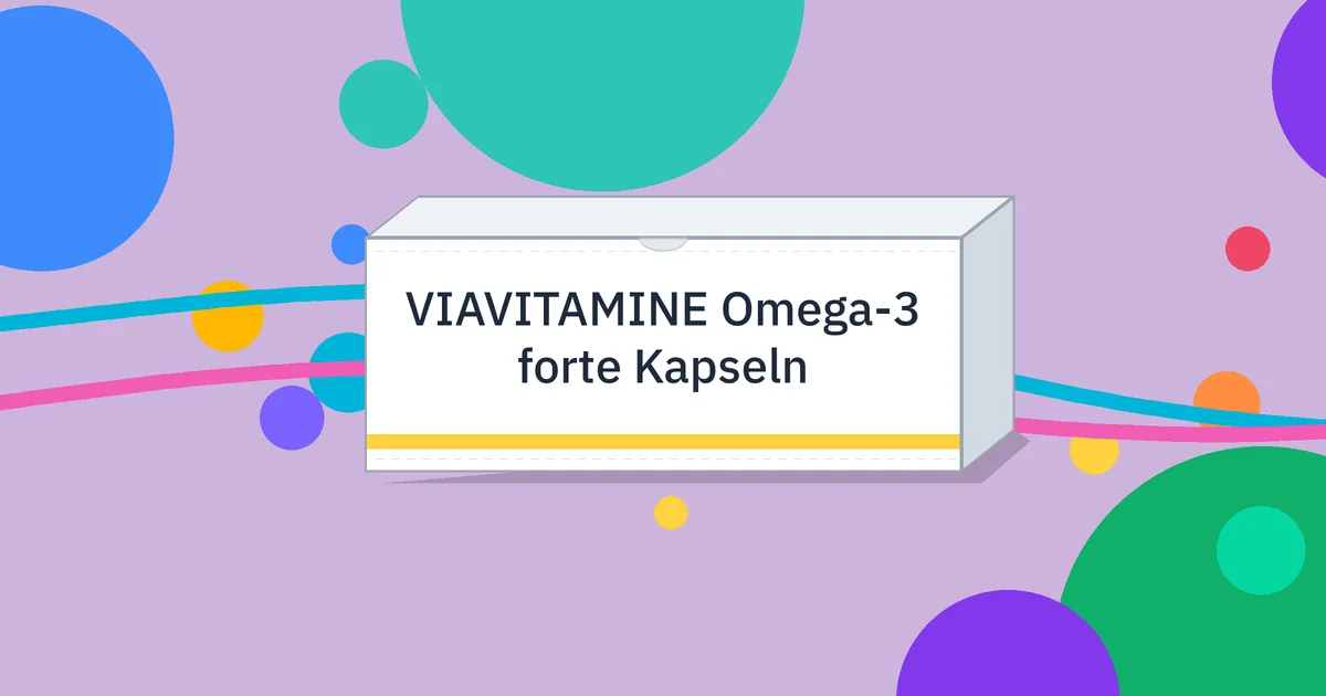 Symbolbild: Packung mit der Aufschrift VIAVITAMINE Omega-3 forte Kapseln (PZN 16316679) – Verfügbarkeit und Bezug in Apotheken in Frankfurt am Main