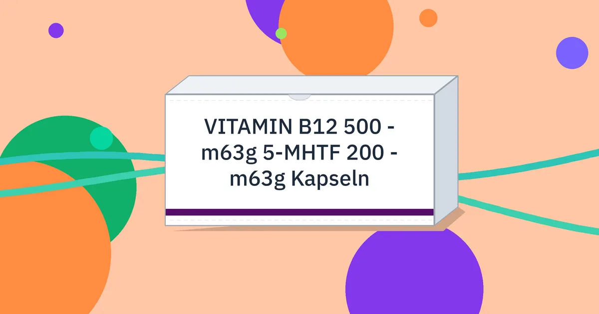 Symbolbild: Packung mit der Aufschrift VITAMIN B12 500 -m63g 5-MHTF 200 -m63g Kapseln (PZN 19739771) – Verfügbarkeit und Bezug in Apotheken in Frankfurt am Main