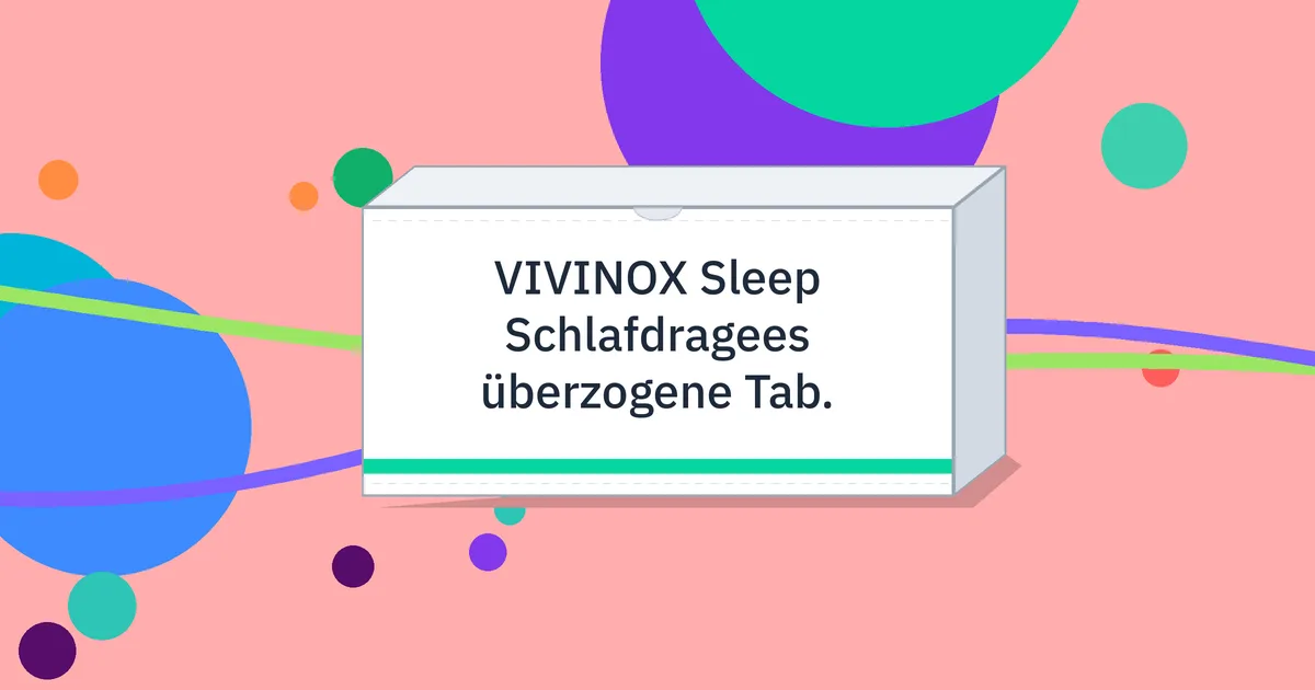 Symbolbild: Packung mit der Aufschrift VIVINOX Sleep Schlafdragees überzogene Tab. (PZN 04132508) – Verfügbarkeit und Bezug in Apotheken in Frankfurt am Main
