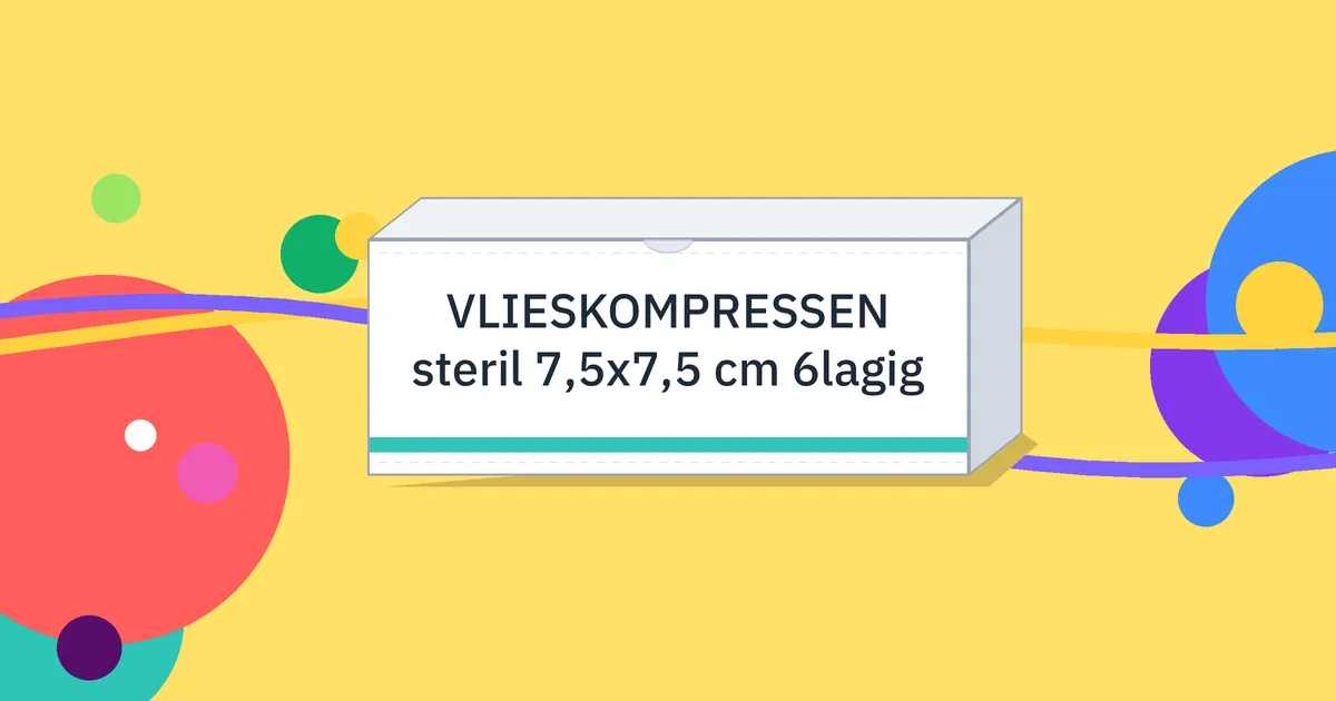 Symbolbild: Packung mit der Aufschrift VLIESKOMPRESSEN steril 7,5x7,5 cm 6lagig (PZN 20611645) – Verfügbarkeit und Bezug in Apotheken in Frankfurt am Main