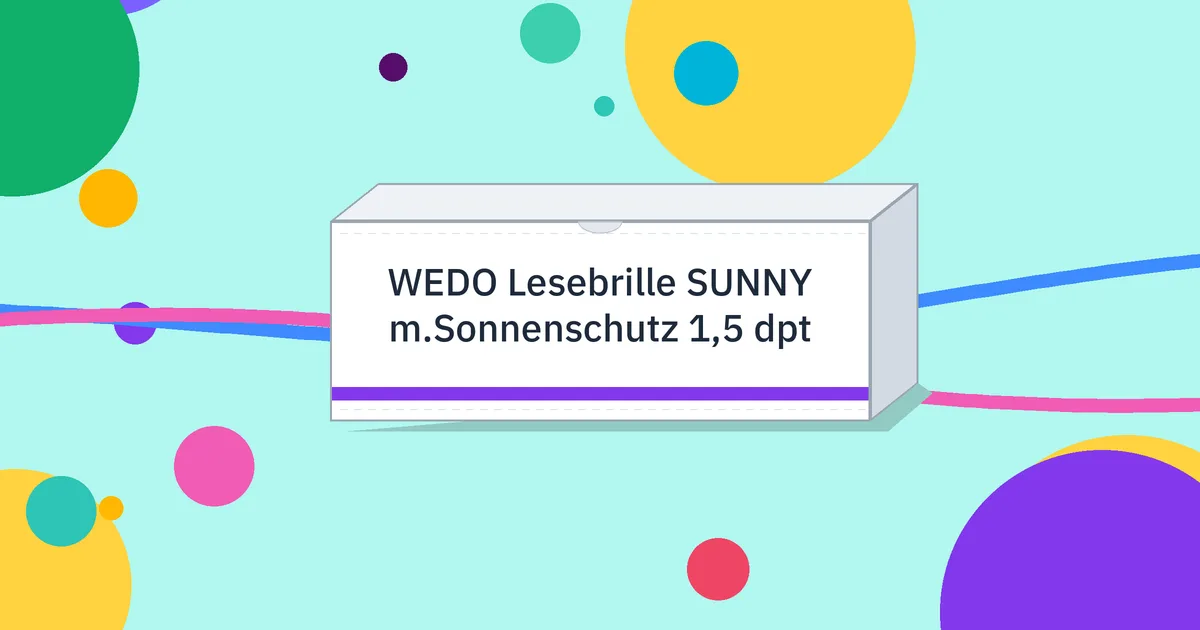 Symbolbild: Packung mit der Aufschrift WEDO Lesebrille SUNNY m.Sonnenschutz 1,5 dpt (PZN 11856158) – Verfügbarkeit und Bezug in Apotheken in Frankfurt am Main