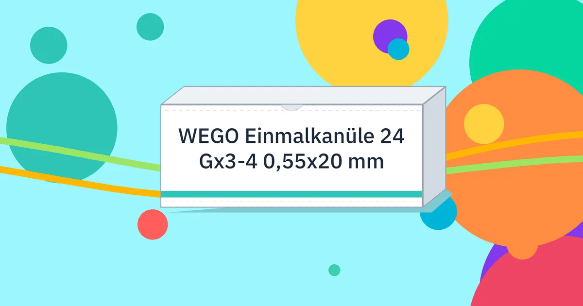 Symbolbild: Packung mit der Aufschrift WEGO Einmalkanüle 24 Gx3-4 0,55x20 mm (PZN 18859705) – Verfügbarkeit und Bezug in Apotheken in Frankfurt am Main