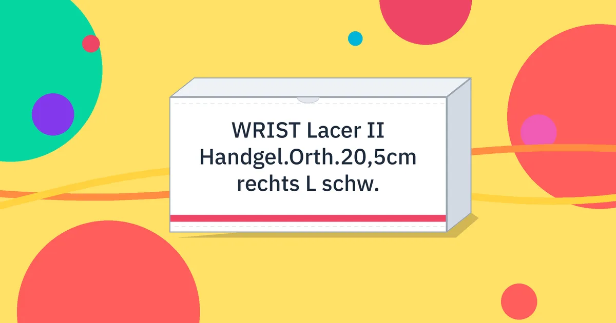 Symbolbild: Packung mit der Aufschrift WRIST Lacer II Handgel.Orth.20,5cm rechts L schw. (PZN 14048252) – Verfügbarkeit und Bezug in Apotheken in Frankfurt am Main