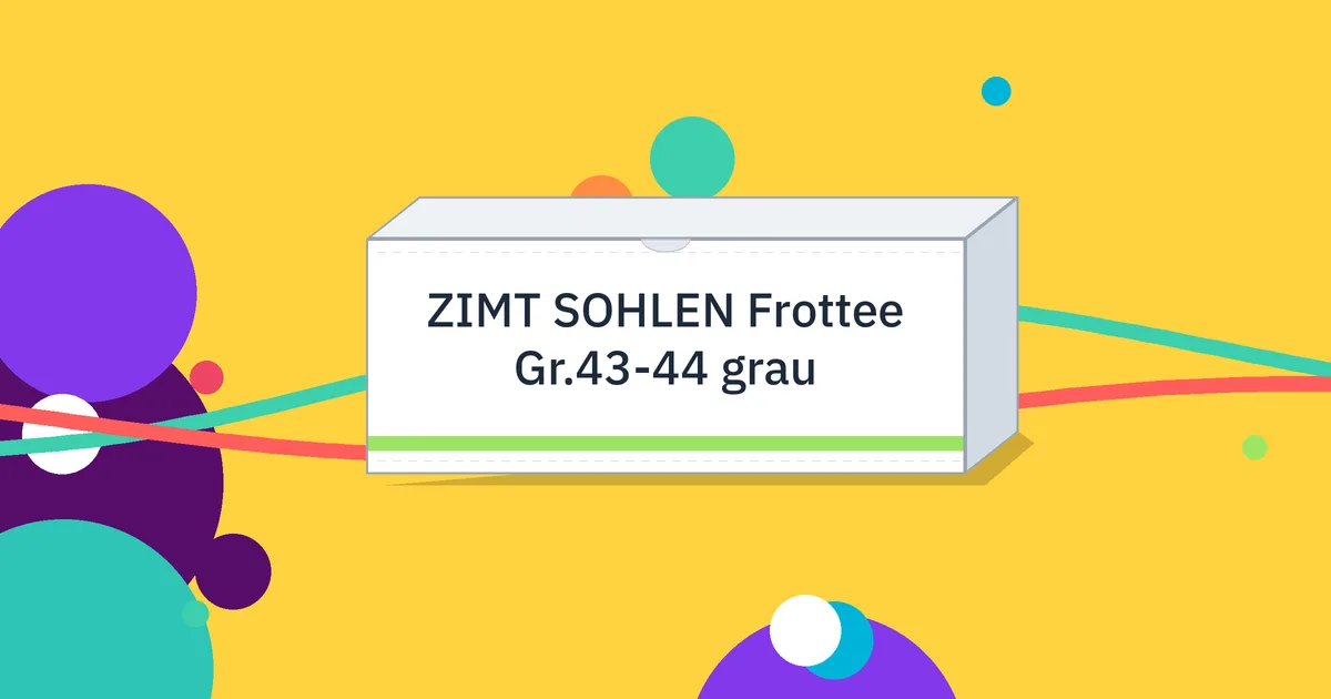 Symbolbild: Packung mit der Aufschrift ZIMT SOHLEN Frottee Gr.43-44 grau (PZN 19265907) – Verfügbarkeit und Bezug in Apotheken in Frankfurt am Main