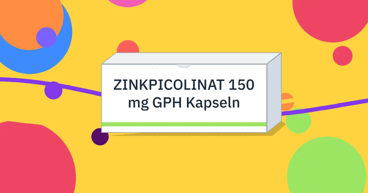 Symbolbild: Packung mit der Aufschrift ZINKPICOLINAT 150 mg GPH Kapseln (PZN 20281159) – Verfügbarkeit und Bezug in Apotheken in Frankfurt am Main