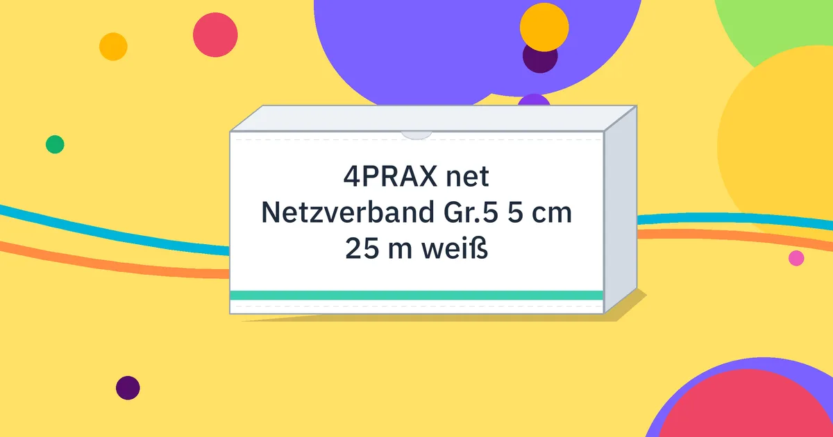 Symbolbild: Packung mit der Aufschrift 4PRAX net Netzverband Gr.5 5 cm 25 m weiß (PZN 20230713) – Verfügbarkeit und Bezug in Apotheken in Frankfurt am Main
