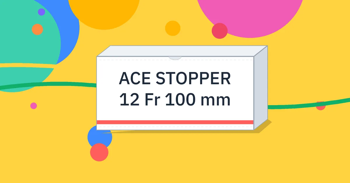 Symbolbild: Packung mit der Aufschrift ACE STOPPER 12 Fr 100 mm (PZN 15869643) – Verfügbarkeit und Bezug in Apotheken in Frankfurt am Main