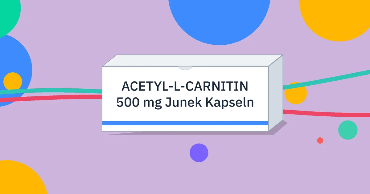 Symbolbild: Packung mit der Aufschrift ACETYL-L-CARNITIN 500 mg Junek Kapseln (PZN 00136490) – Verfügbarkeit und Bezug in Apotheken in Frankfurt am Main